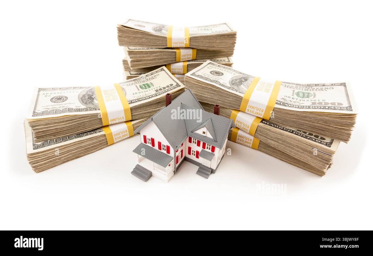Stacks of Hundreds of Dollars with Small House Stock Photo - Alamy
