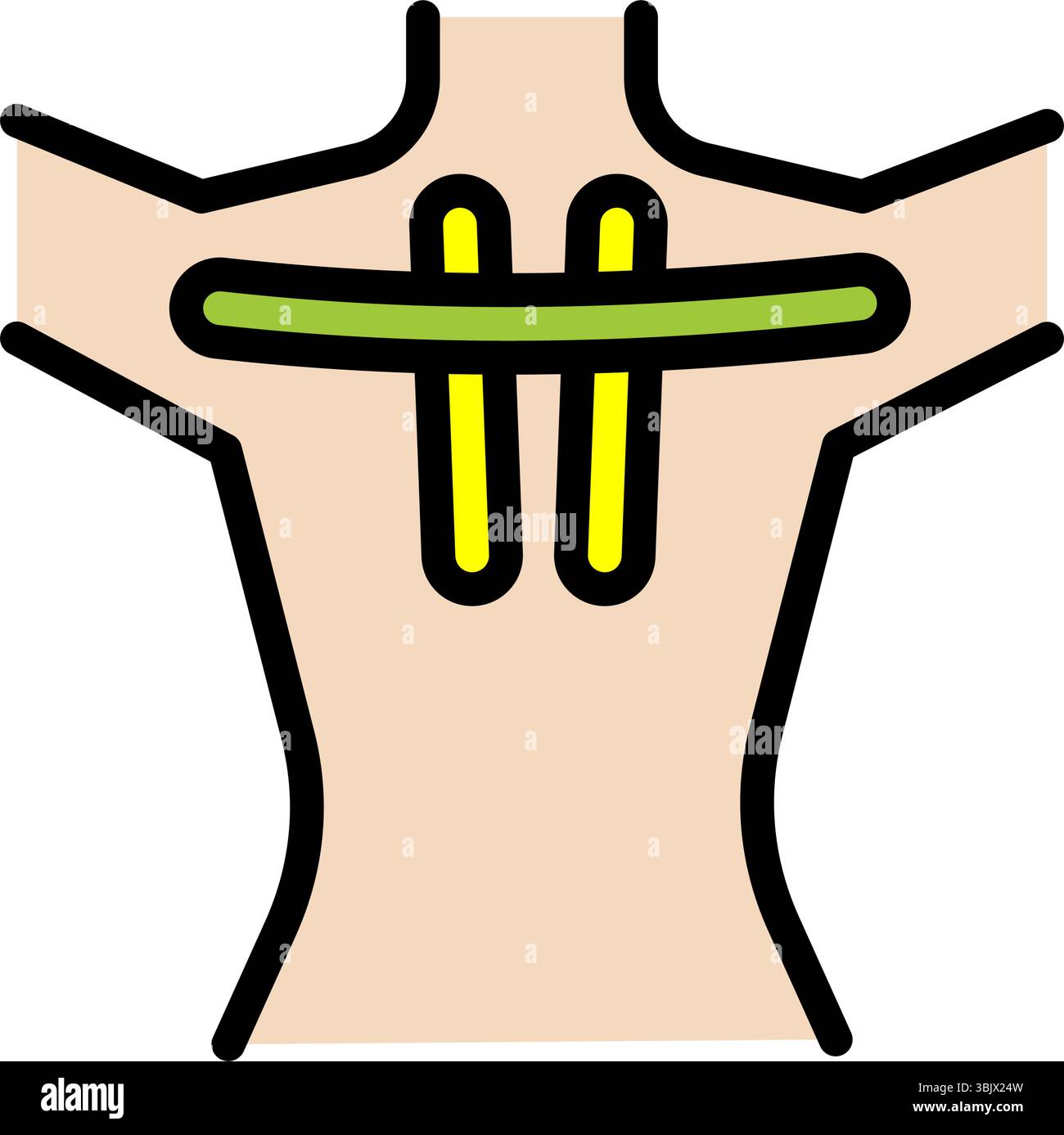 Shoulder blade kinesio tape strips color icon. Application neck kinesio ...