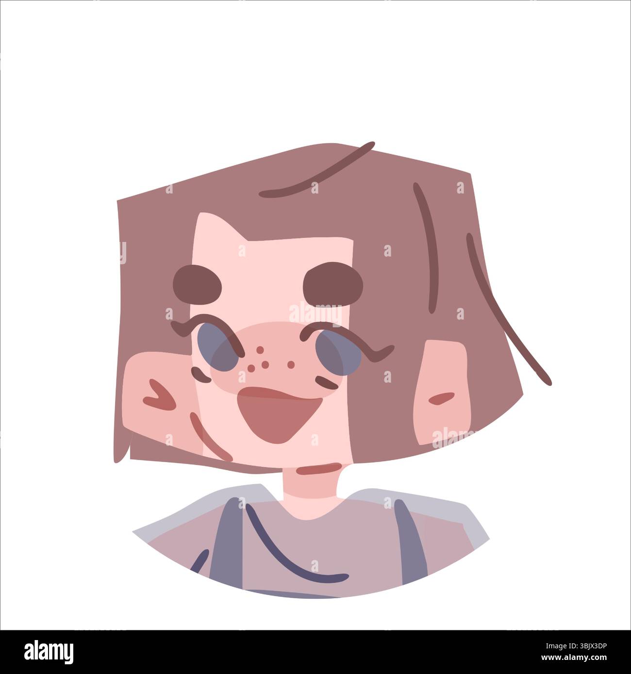 Cartoon avatar of a smiling girl with short brown hair and freckles ...