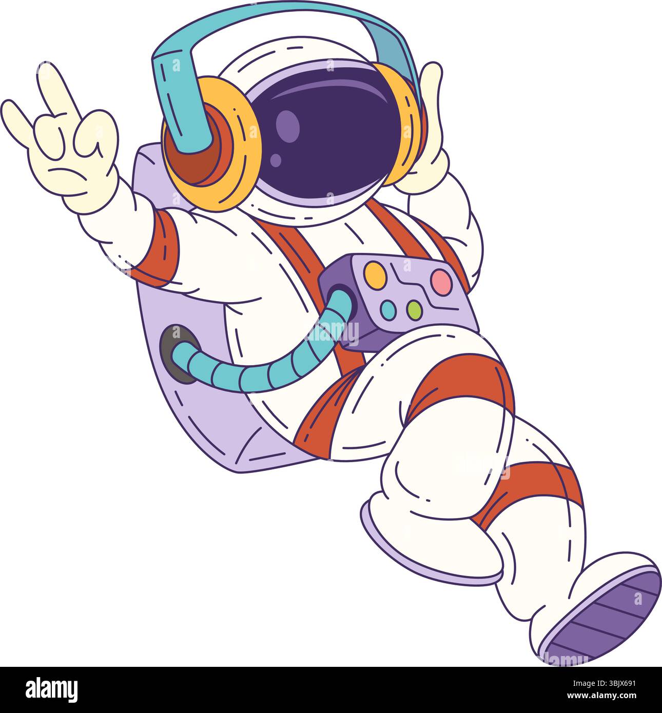 Mascot astronaut in a colorful suit floating in outer space with ...