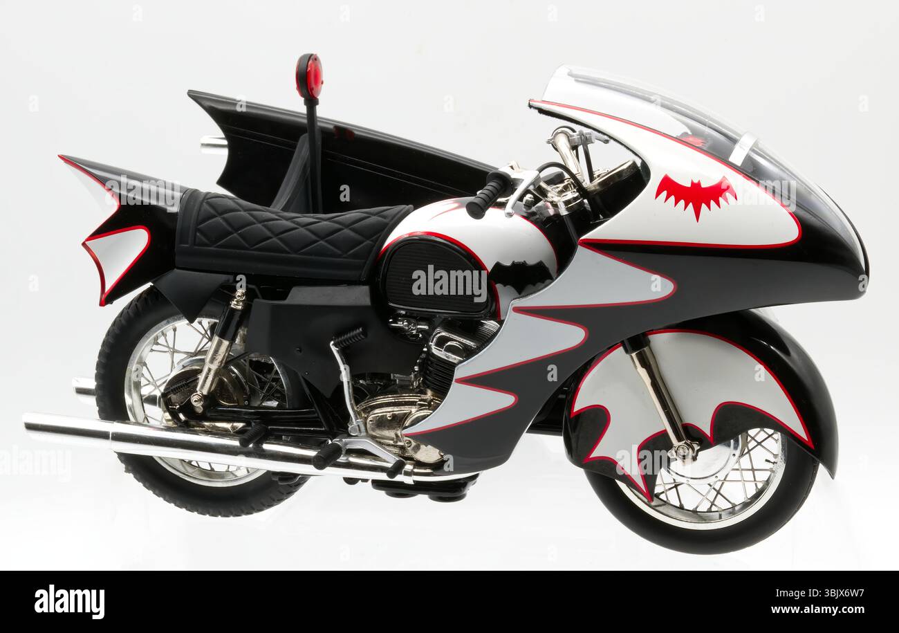 Classic Batman diecast sidecar motorcycle model with sidecar on white ...
