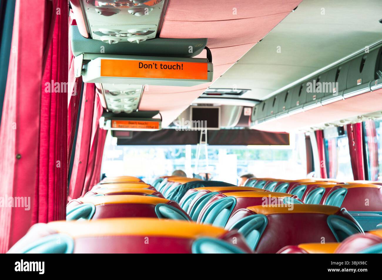 Interior of big coach bus with leather seats Stock Photo - Alamy