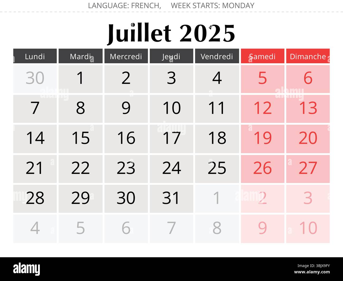 Calendrier juillet 2025 hi-res stock photography and images - Alamy