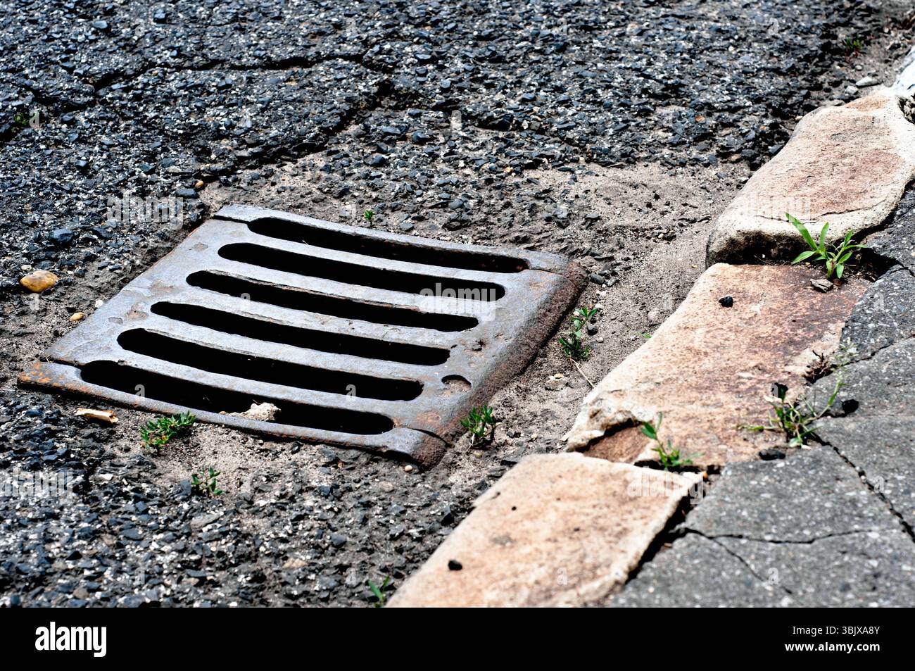 Sewer drain on road Stock Photo - Alamy