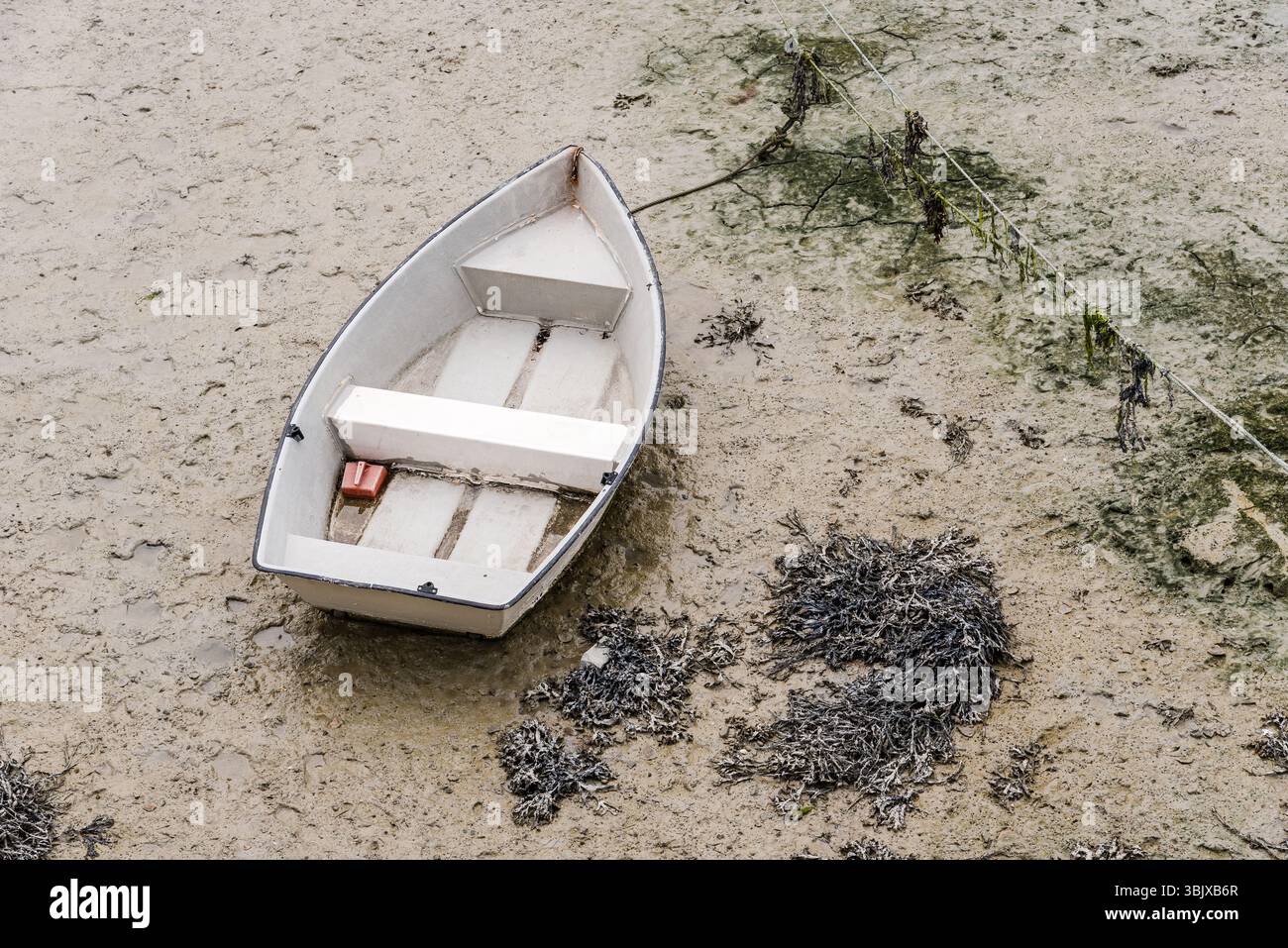 Boat stranded at low tide in the port of Cancale Stock Photo - Alamy