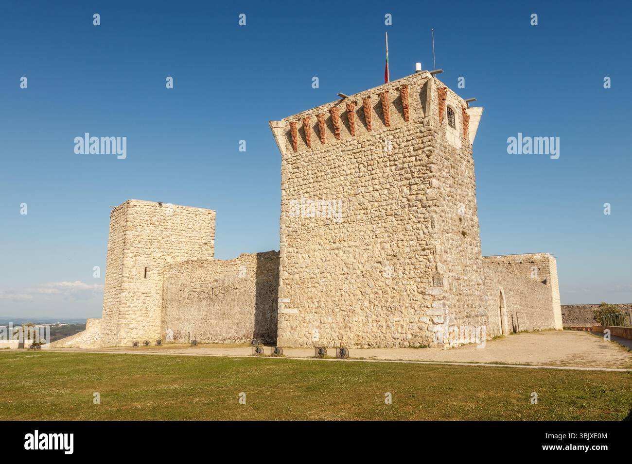View of the north facade of the castle of Ourém in Portugal, with the ...