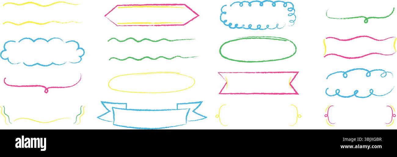 Hand-drawn colorful decorative frames and dividers set. Collection of ...