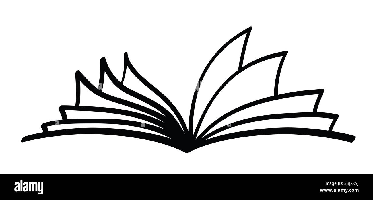 Cartoon open book and pages. Education concept. Line drawing. Opened ...