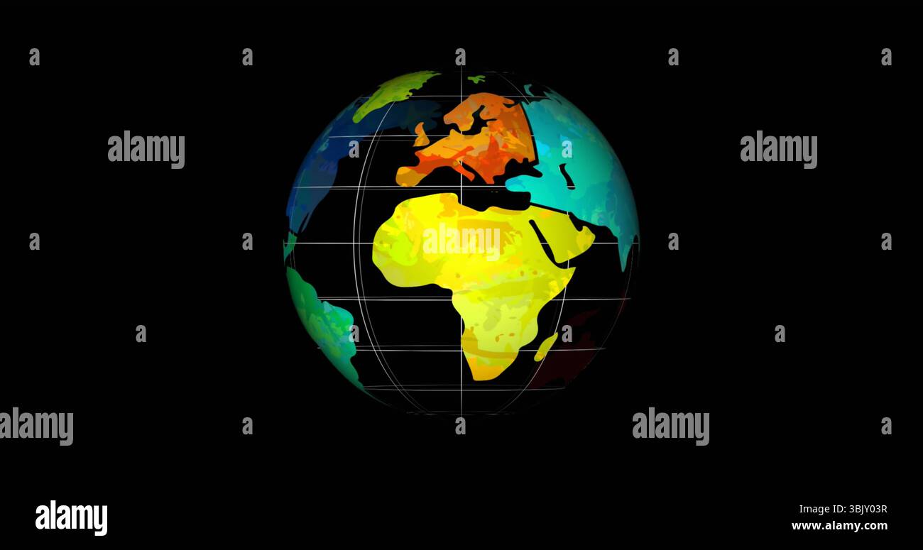 Color-coded Earth globe appearing on solid black background, with white ...