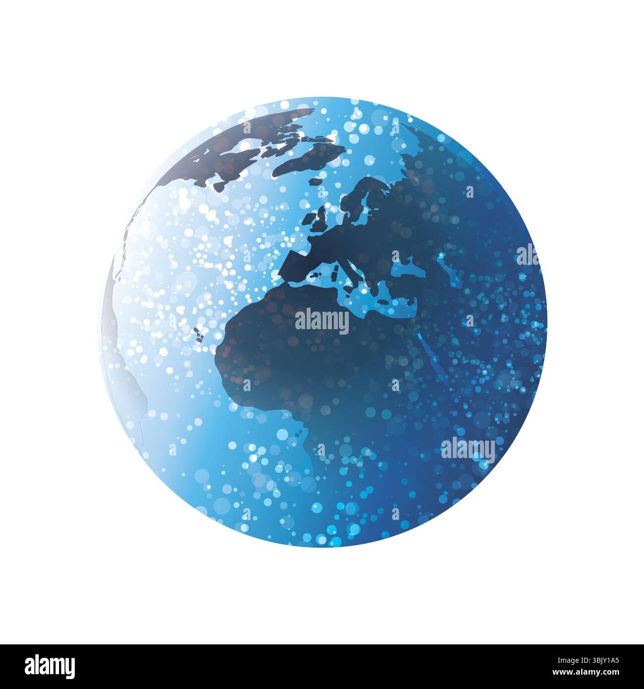 A stylized globe vector icon with glowing white dots and a subtle blue ...