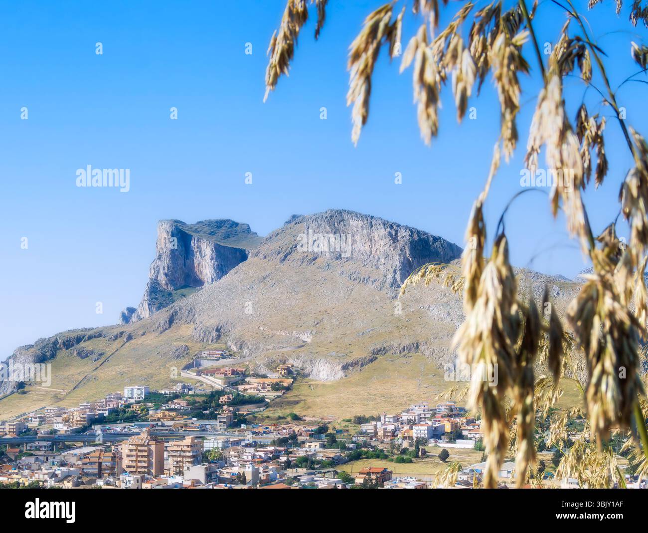 Sicilian landscape with cliff and village, Italy Stock Photo - Alamy