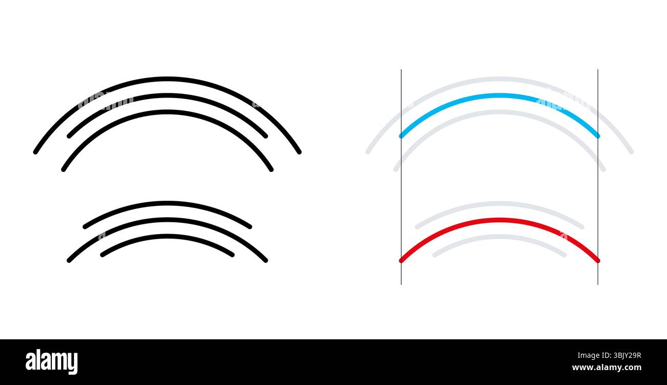 Circular arc, optical illusion. The center circle arc appears shorter or longer, although both ...