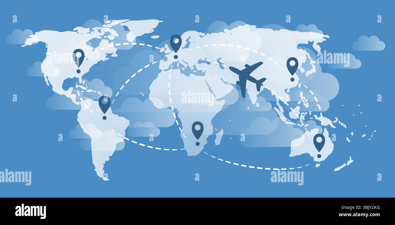 World map airline route hi-res stock photography and images - Alamy
