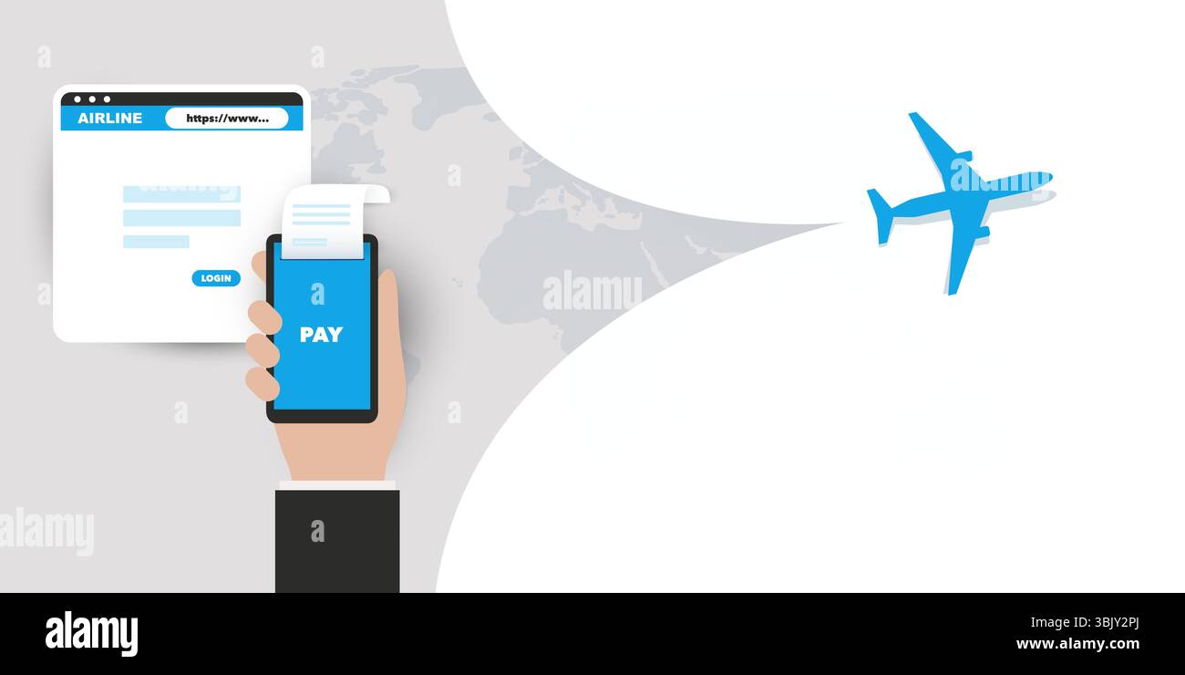 A vector illustration of global travel and online booking, featuring a ...