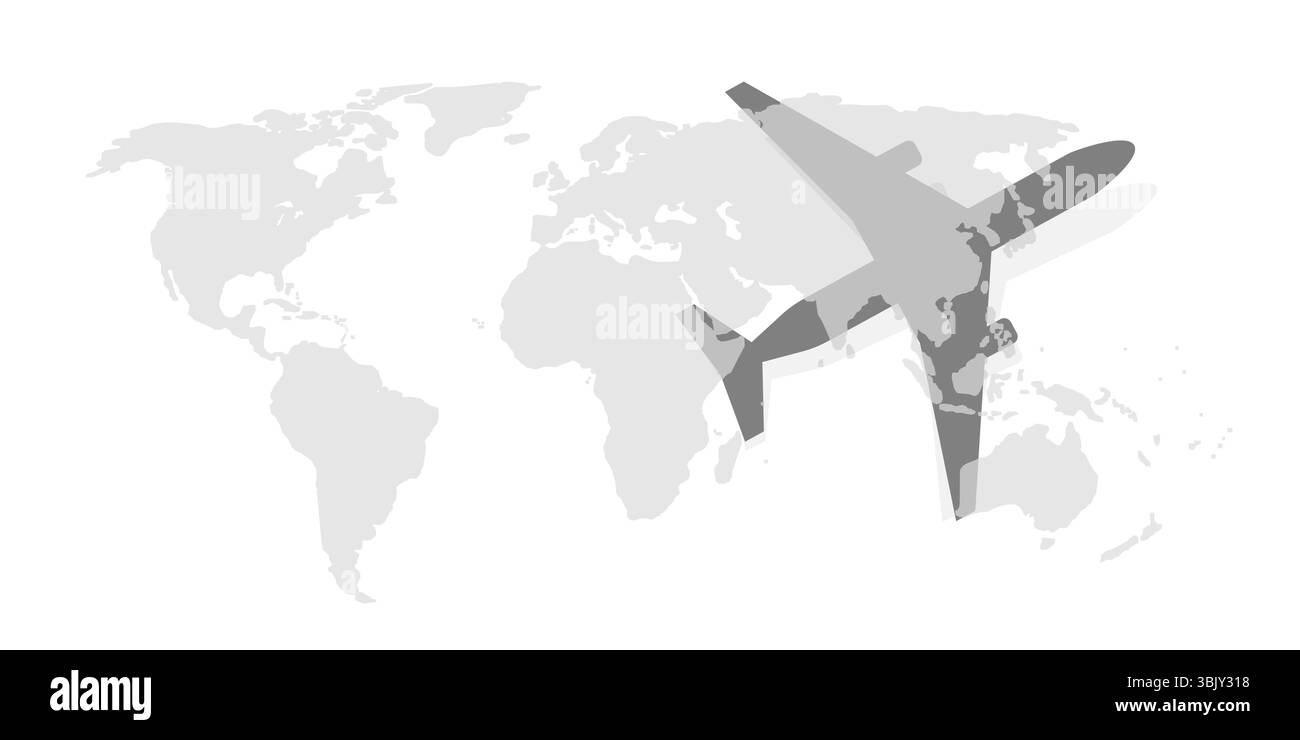 Minimalist vector illustration of a gray world map with a big dark ...
