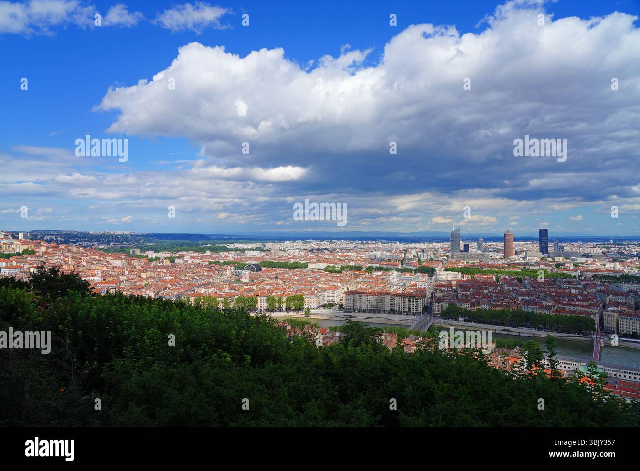 LYON, FRANCE -4 JULY 2024- Landscape view of downtown Lyon seen from ...