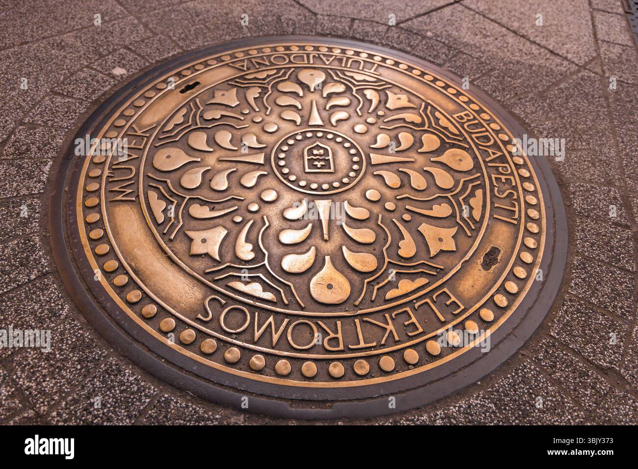 Ornate Circular Manhole Cover in Budapest with Floral Patterns Stock ...