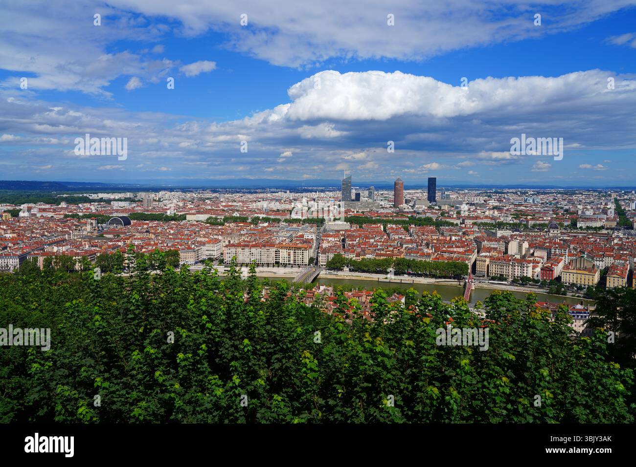 LYON, FRANCE -4 JULY 2024- Landscape view of downtown Lyon seen from ...