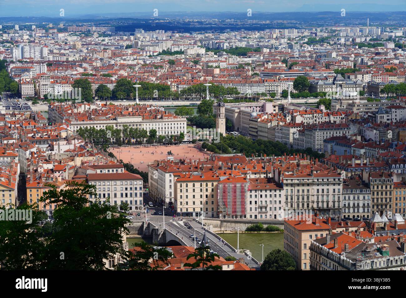 LYON, FRANCE -4 JULY 2024- Landscape view of downtown Lyon seen from ...