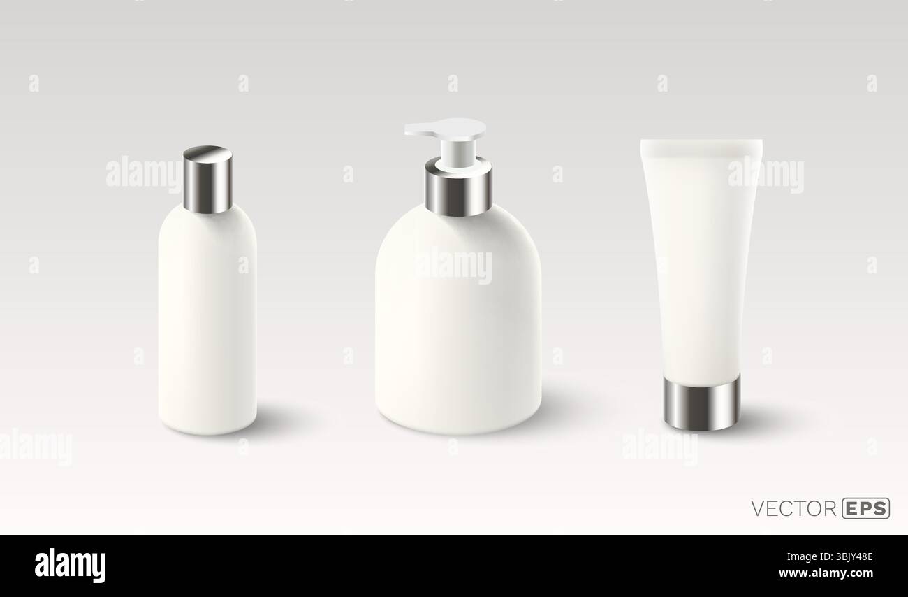Cosmetic set, cream, shampoo, gel, mockup objects on white background ...