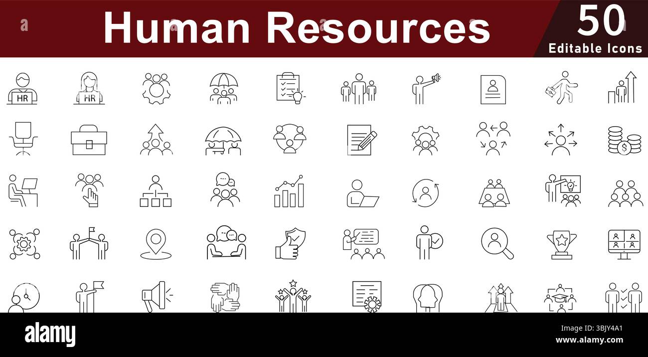 Human Resources HR Icon Set - 50 Editable Employee Management Icons for ...