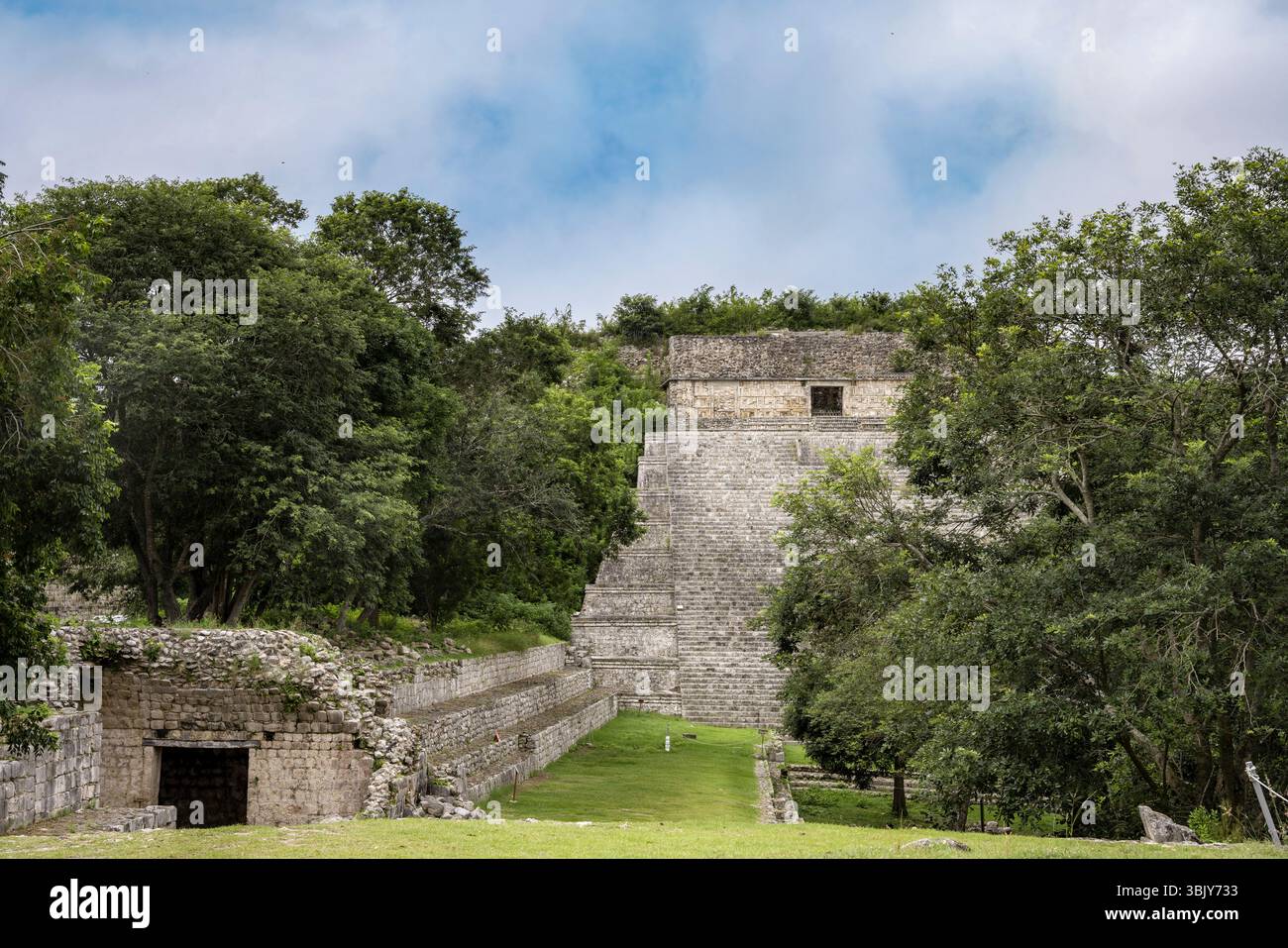 Grand Pyramid ancient Maya stone temple structure with stepped terraces ...