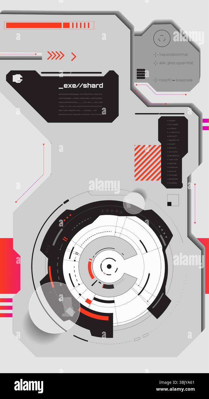 Futuristic system panel with circular interface and shard error readout ...