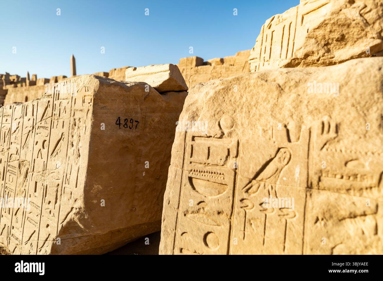A close-up shot of ancient Egyptian ruins, showcasing large stone ...