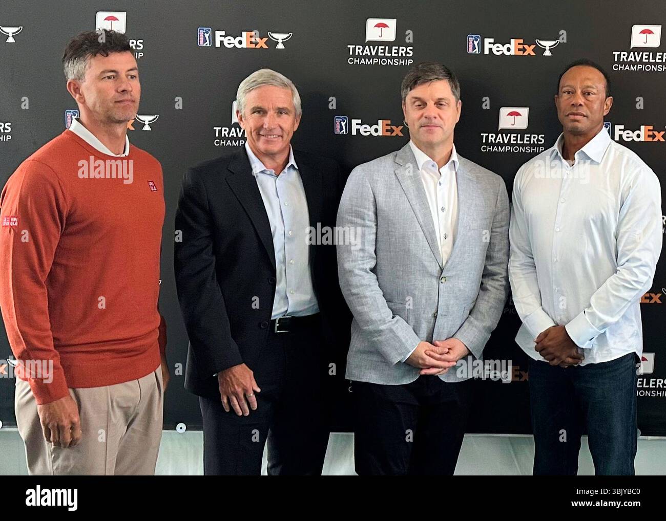From left, Adam Scott, PGA Tour Commissioner Jay Monahan, incoming CEO ...