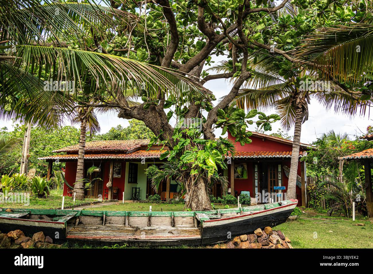 Typical Jungle lodge located at Ilha das Canarias in Brazil. Delta do ...