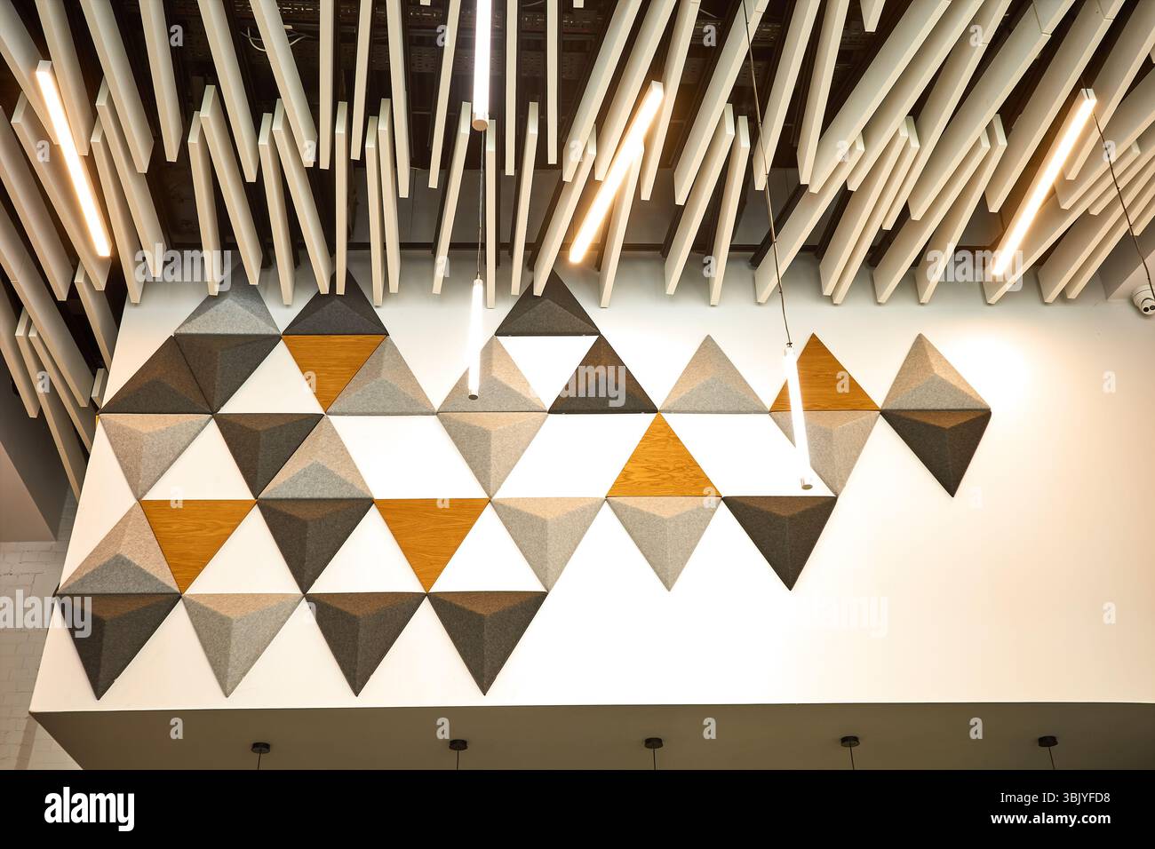 Triangle shaped tiles on the ceiling of the café in the Northampton ...
