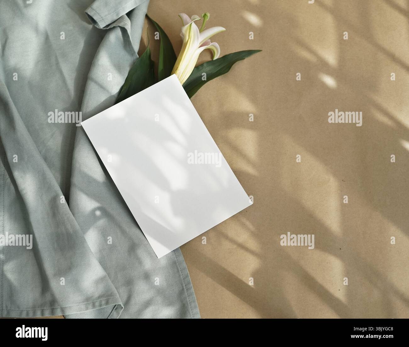 White card mockup homemade real photograph made by hand lily floral ...