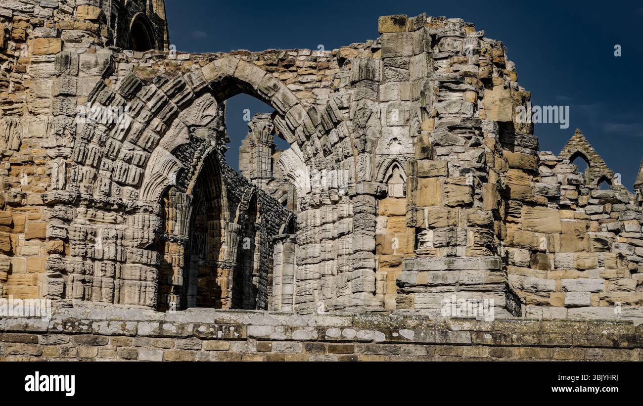 Architectural details of Whitby Abbey, a historic landmark in North ...