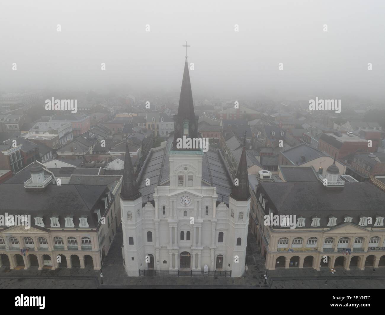Aerial drone view of historic St. Louis Cathedral and Jackson Square in ...