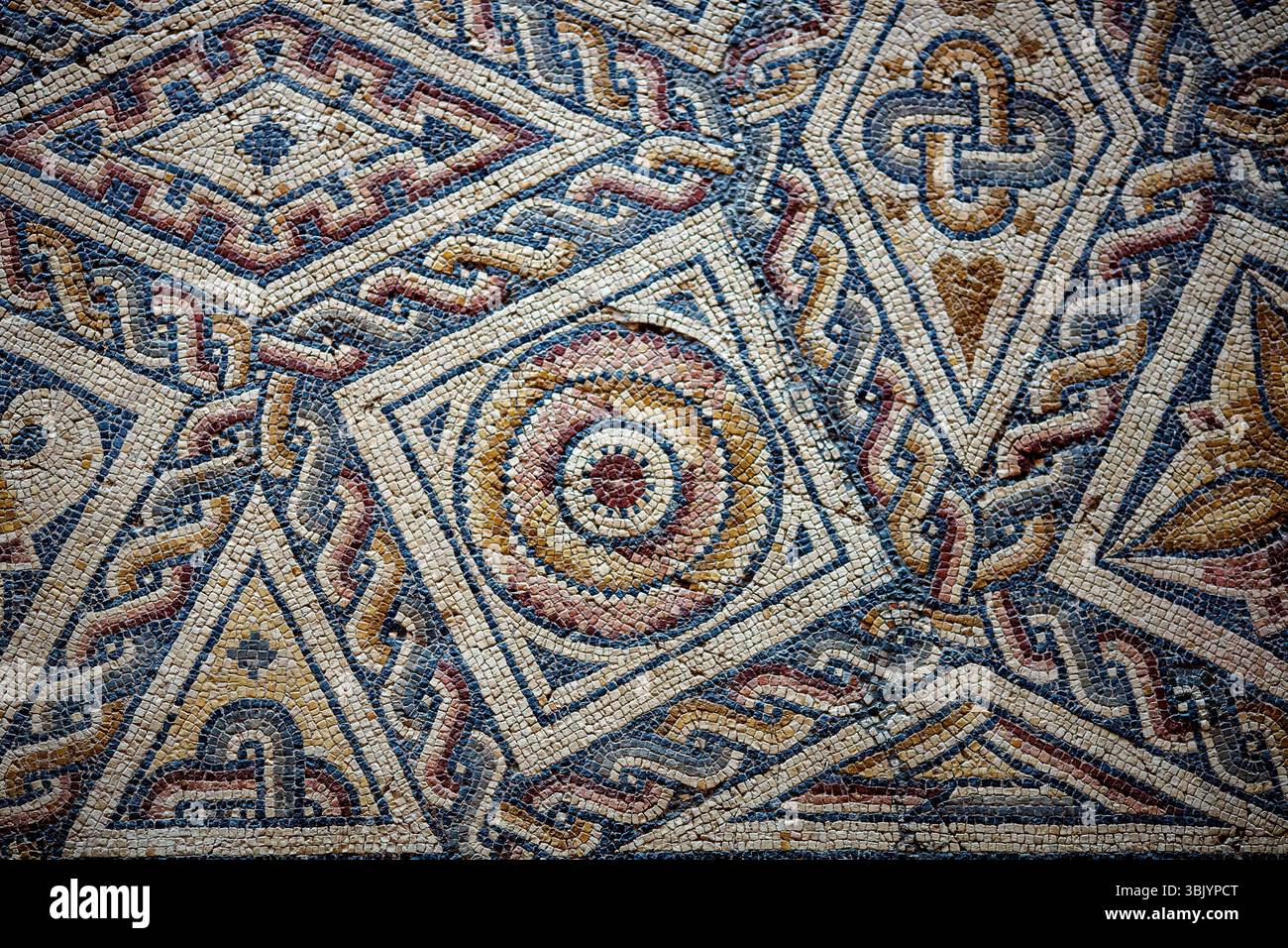 Intricate patterns adorn a Roman mosaic displayed at the National ...