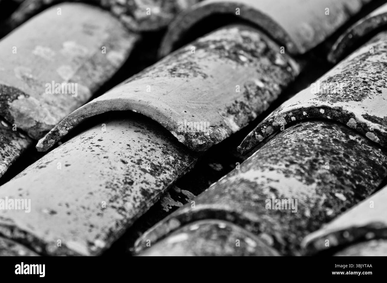 Old tile roof on Black and White Stock Photos & Images - Alamy