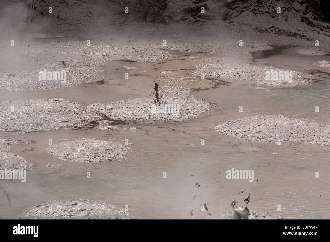 Boiling mud exploding in a mudpot, or mud pool in Waiotapu Thermal ...
