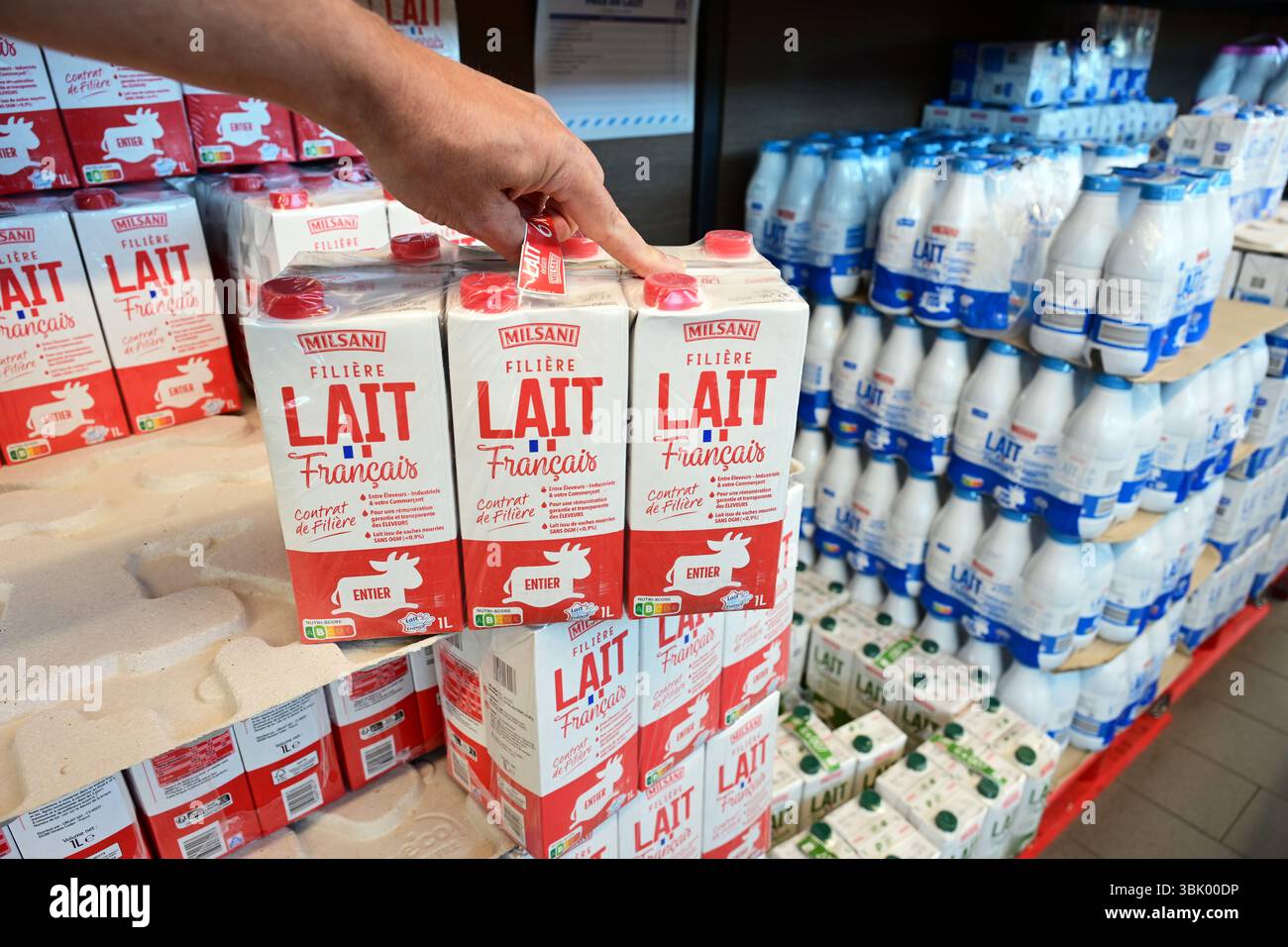 Customer takes six-pack Milk in Supermarket Stock Photo - Alamy