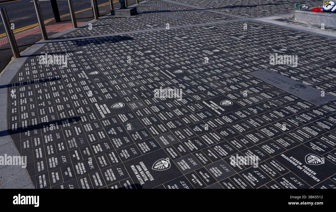 LEEDS, UK - JUNE 12, 2025 - Engraved tributes from Leeds United fans ...