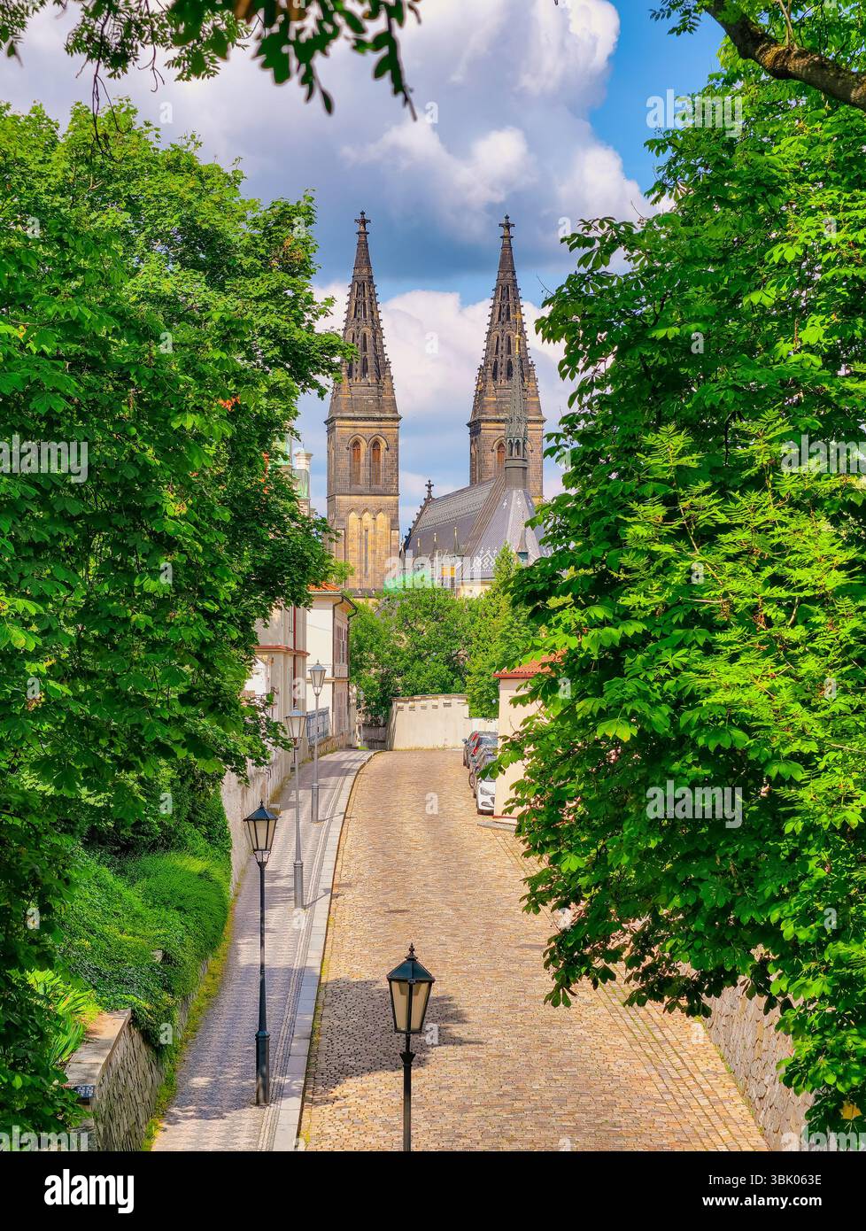 Beautiful view of a cobblestone pathway leading towards a Gothic ...