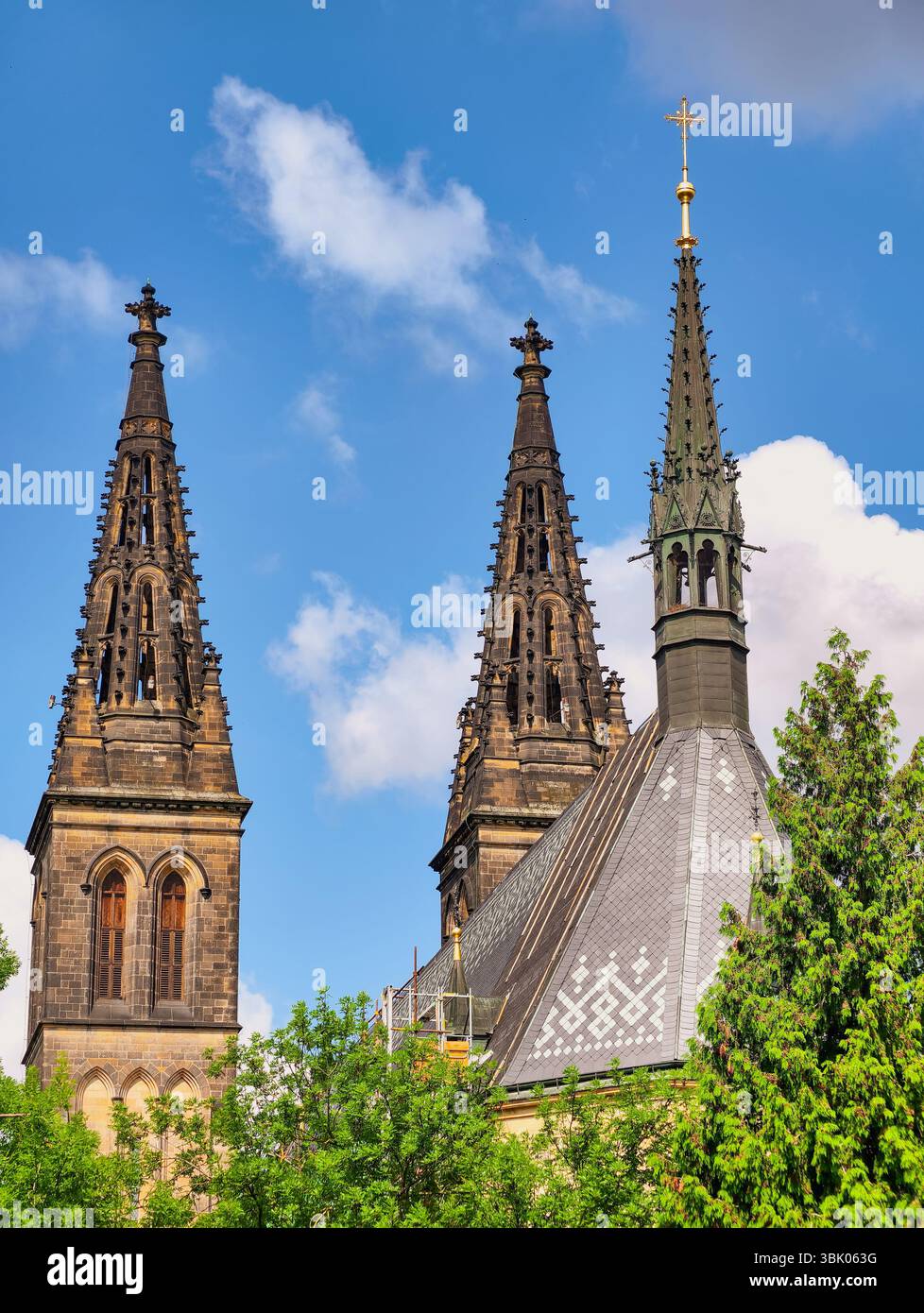 Gothic cathedral, adorned with intricate spires and a detailed roof ...