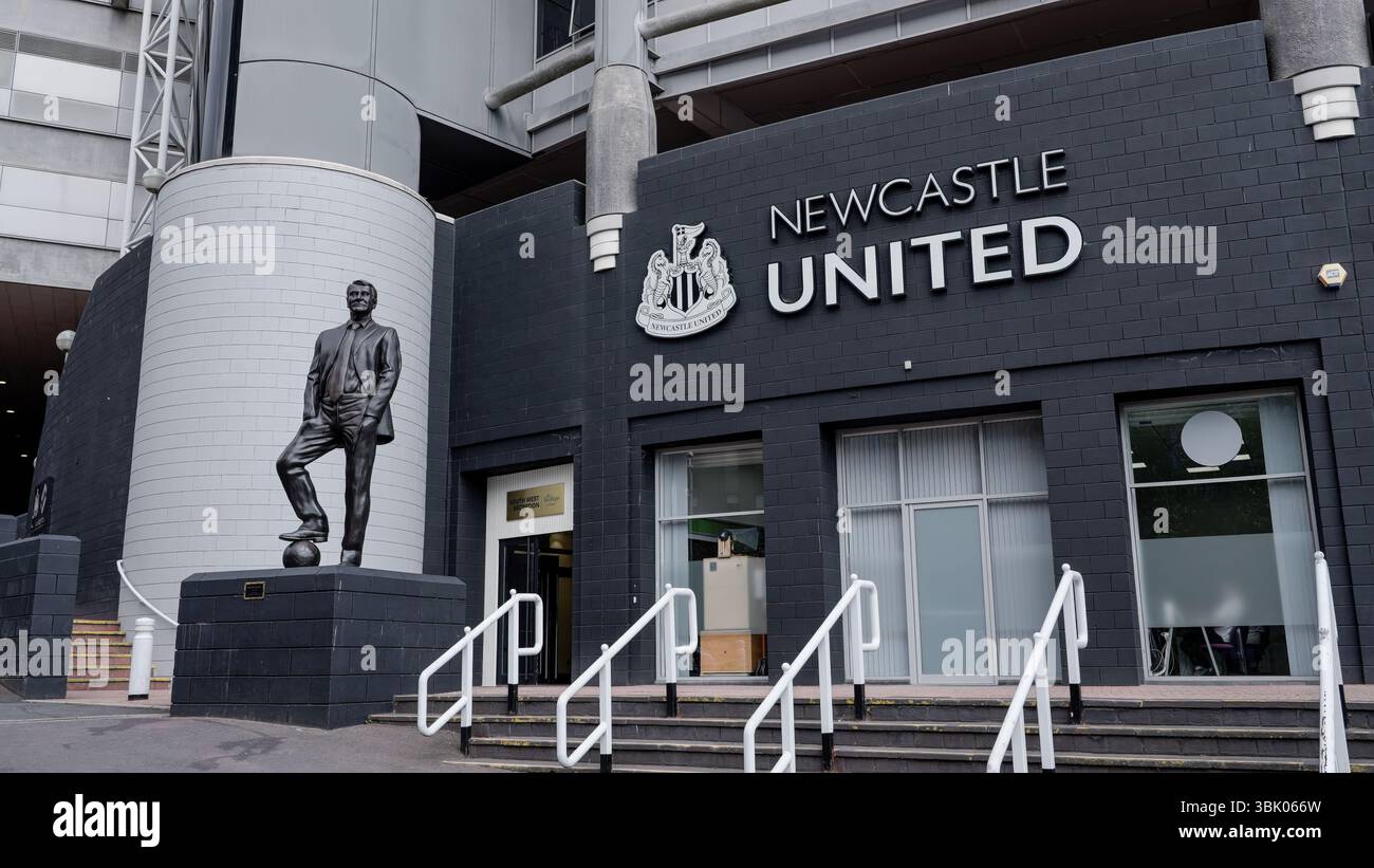 NEWCASTLE, UK - JUNE 13, 2025 - Bronze statue of legendary football ...