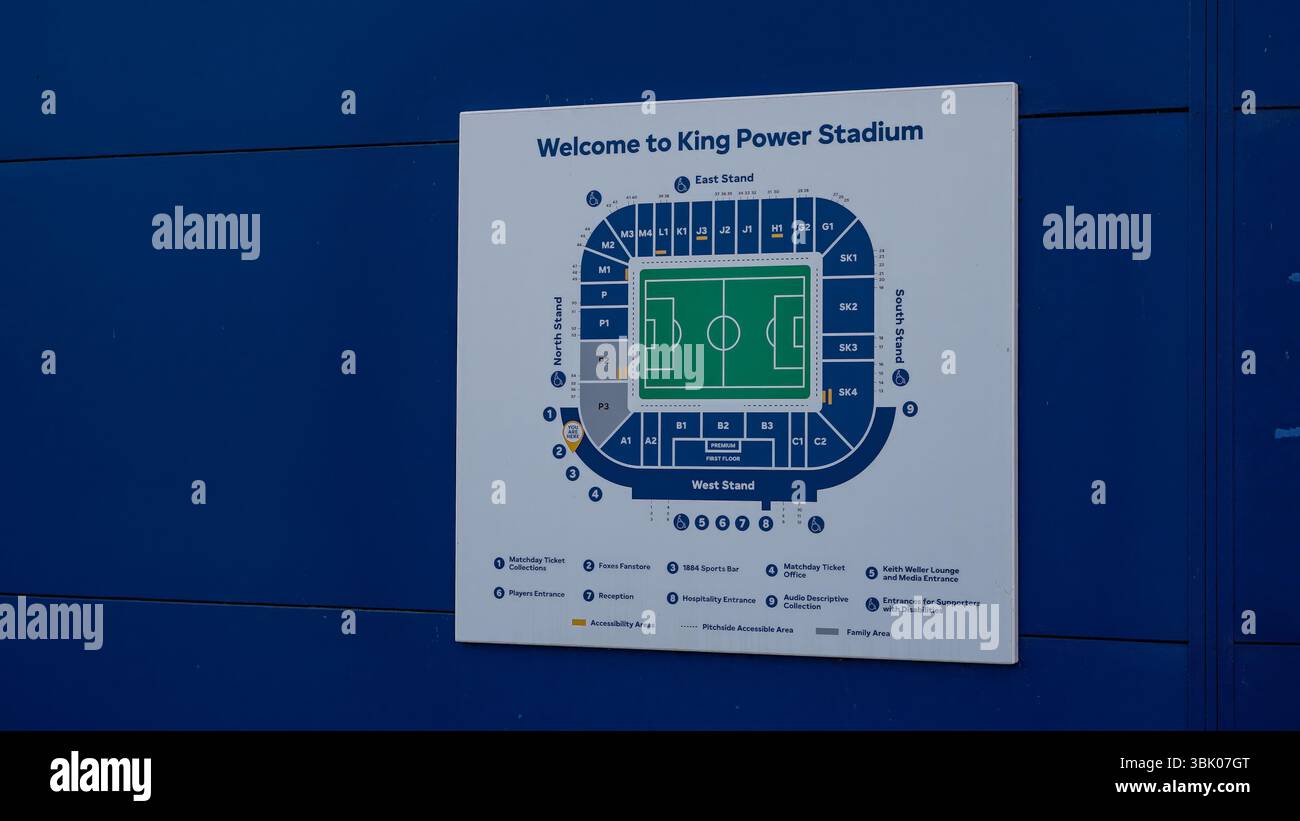 LEICESTER, UK - JUNE 14, 2025 - Stadium map of King Power Stadium in ...