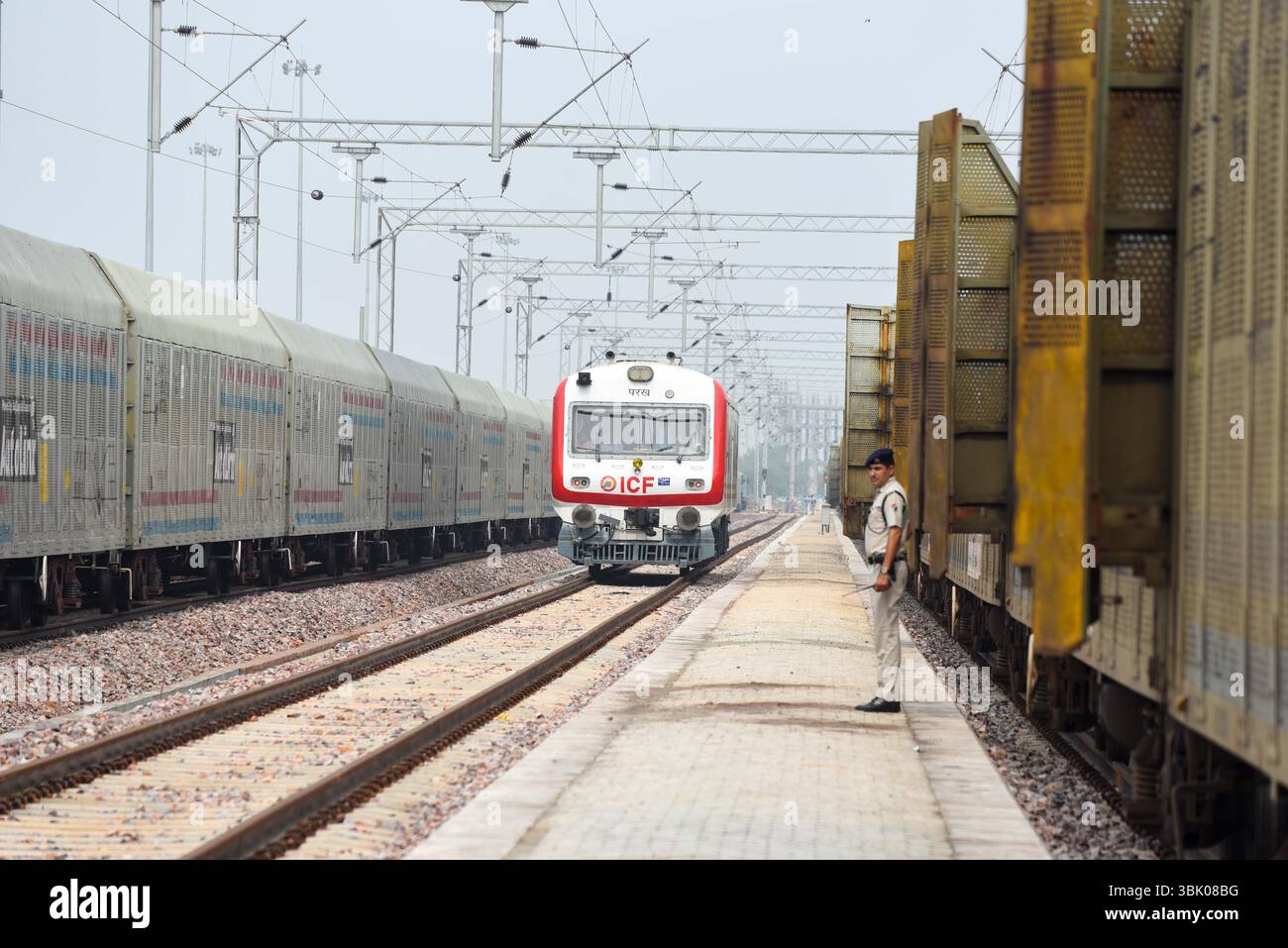 GURUGRAM, INDIA - JUNE 17: Cargo trains at Automobile in-plant railway ...