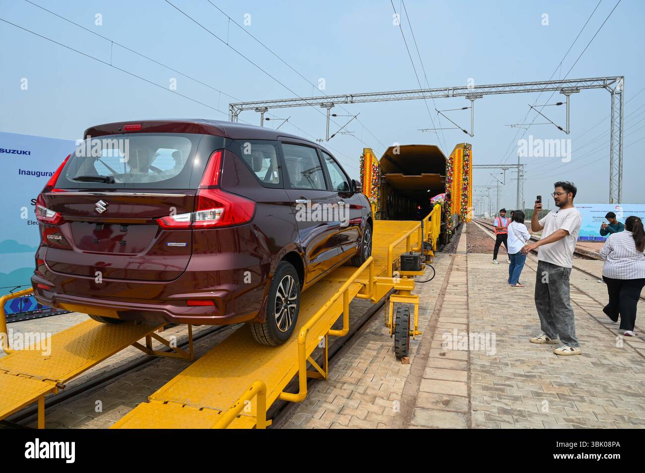 GURUGRAM, INDIA - JUNE 17: New cars loading on Cargo trains at ...