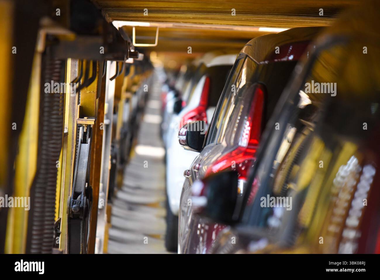 GURUGRAM, INDIA - JUNE 17: New cars loading on Cargo trains at ...