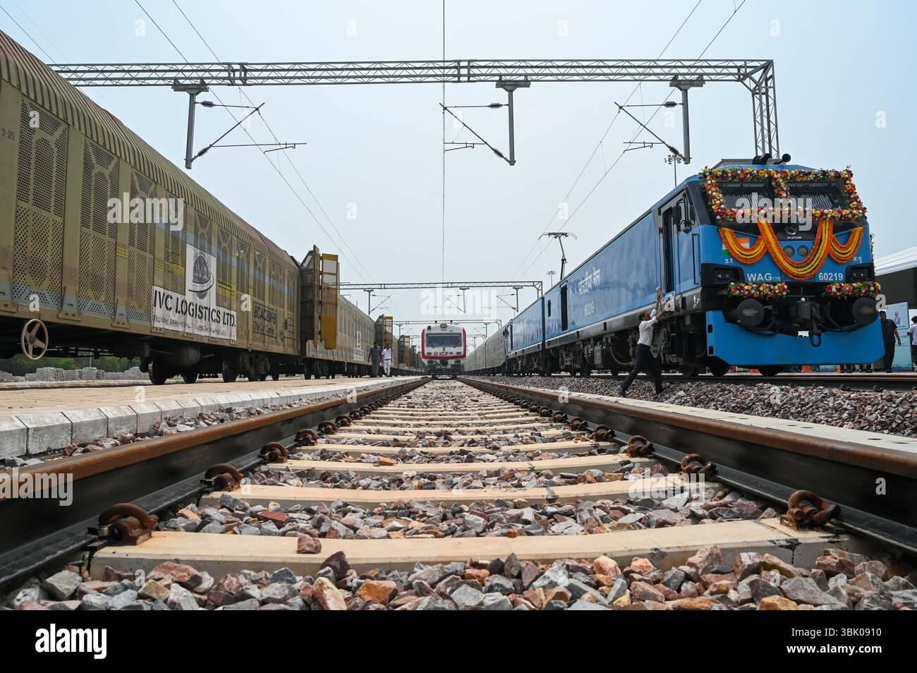 GURUGRAM, INDIA - JUNE 17: Cargo trains at Automobile in-plant railway ...