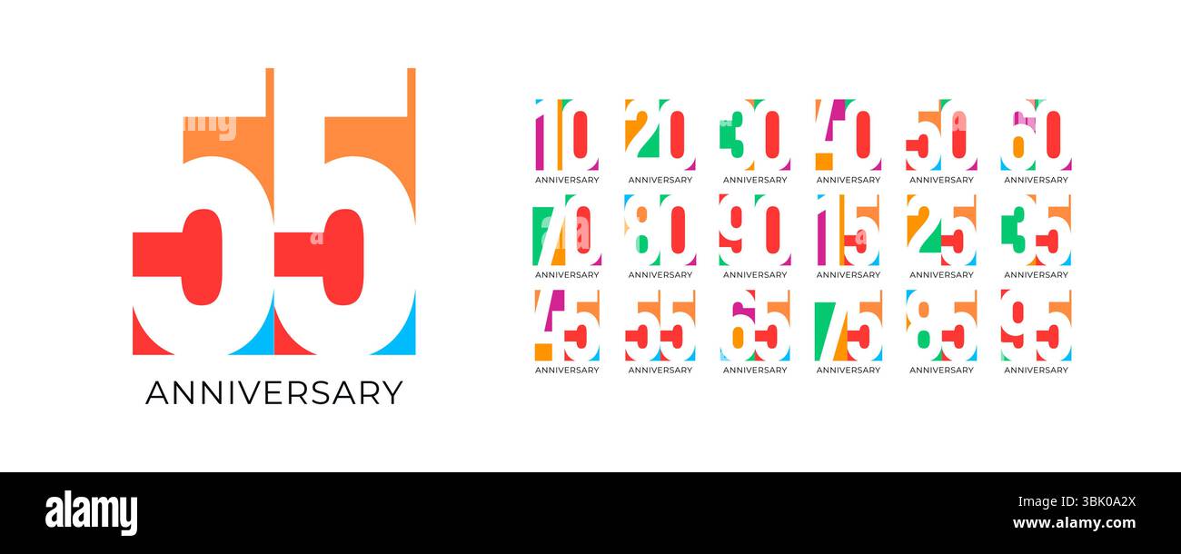 Colorful modern anniversary numbers with geometric style. Bright ...