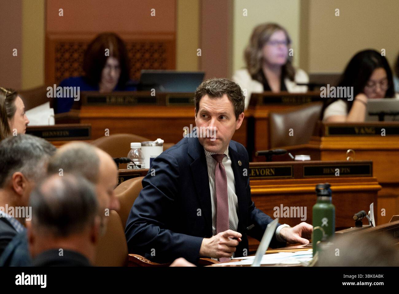 Minnesota House Democratic Floor Leader Jamie Long listens to testimony ...