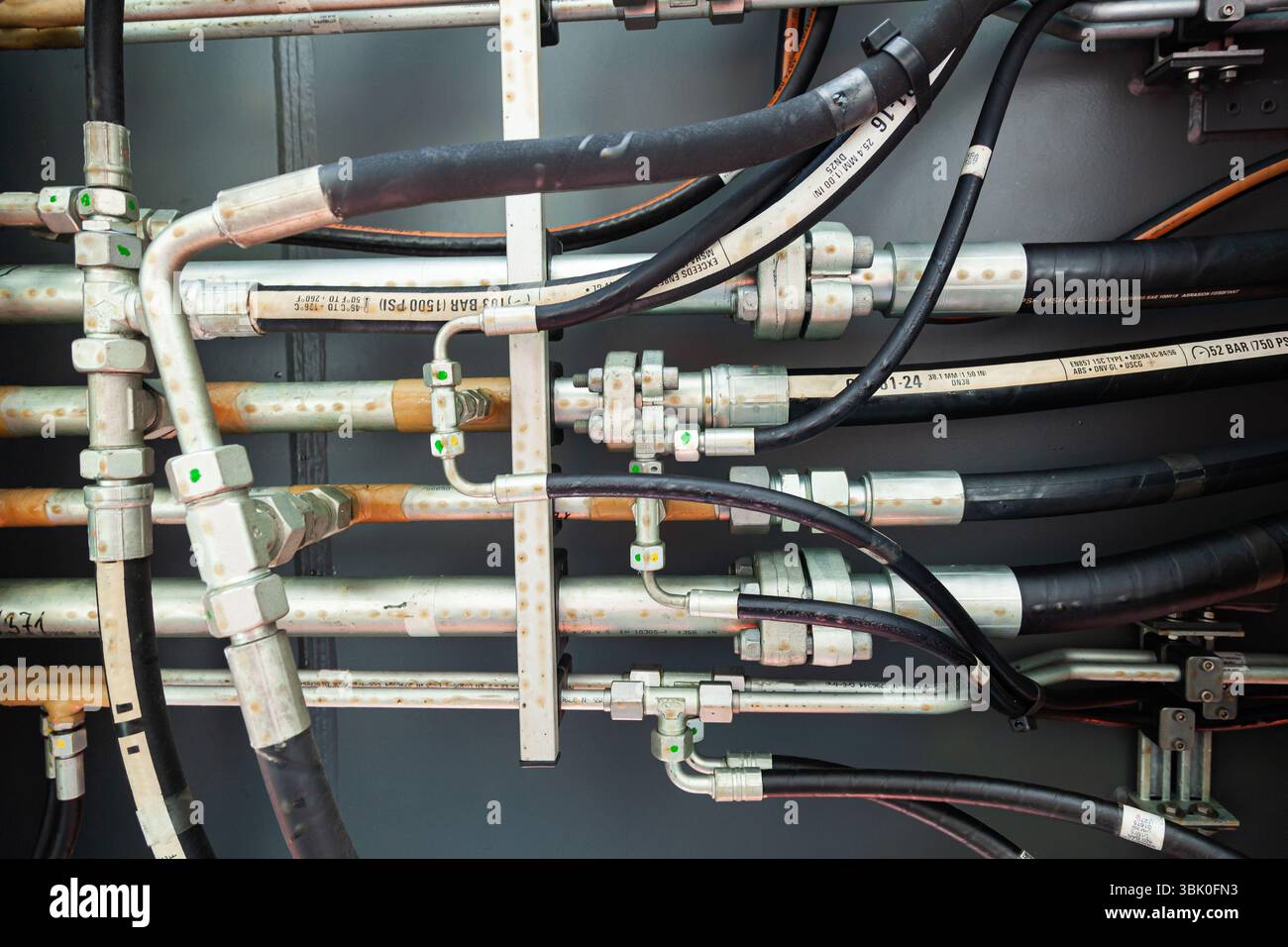 High pressure hydraulic hose system connected with steel pipes and ...